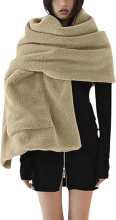 Generic Poncho Femme Hiver Chaud Chale Femme Hiver Chaud Cape Femme Effet enveloppant Ch&acirc;le Laine Agneau Grande Poche D&eacute;contract&eacute; Usage Ext&eacute;rieur Maison