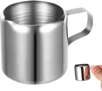 Pretyzoom Lot de 2 Pots &agrave; Lait en Acier Inoxydable 60 Ml Tasse &agrave; Mousser le Lait sans Poign&eacute;e Pichet pour Cr&egrave;me Caf&eacute; Usage Professionnel et Domestique Facile &agrave; 
