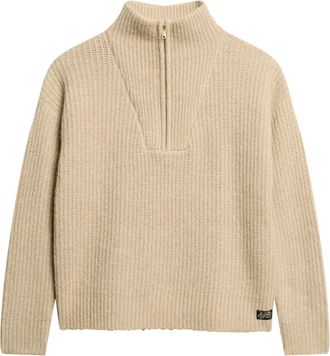 Superdry Damen Essential Pullover mit Reißverschluss am Kragen Fudge Braun 40