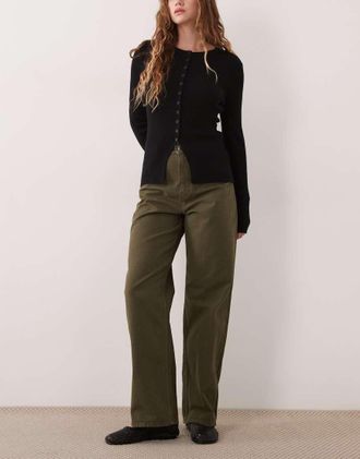 Arket pantalon en toile coupe barrel en kaki-Vert