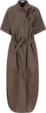Brunello Cucinelli Sequin-Embellished Belted Midi Dress - - Dresses - Damen - Braun - L