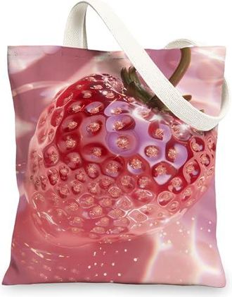 Generic Sacs fourre-tout en toile de fraise, sacs à provisions réutilisables respectueux de lenvironnement, chic léger et lavable bandoulière Ca, pêche, 13x15