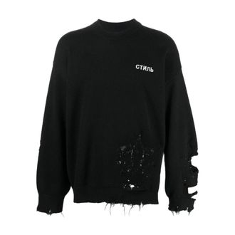 Heron Preston Logo Strickpullover mit Destroyed-Effekt - - Sweatshirts & Hoodies - Herren - Schwarzk - L