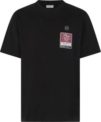 Philipp Plein Homme, Tops, Noir, Taille: XS Round Neck T-Shirt Tennis Society Label