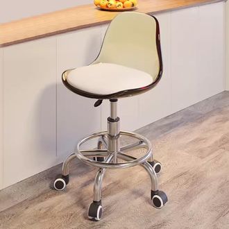 Generic Acryl Barhocker Höhenverstellbar 360° Drehbar, Barstuhl mit Geräuscharmen Rädern, Küchenhocker Bistrohocker mit Rückenlehne für Küche Bar Café(Beige)