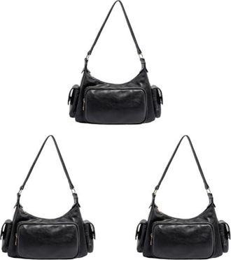Generic Sac &agrave; main en cuir synth&eacute;tique pour femme - Vintage - Grande capacit&eacute; - Tendance - Pour le quotidien, le shopping, les voyages, Noir - 3 pi&egrave;ces, Mitte