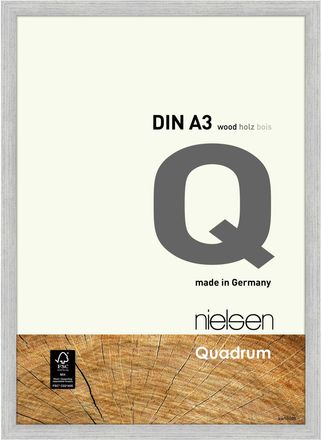 Nielsen Design Bilderrahmen, 29,7 x 42 cm (A3), Holz, Silber, Posterrahmen zum Aufh&auml;ngen im Hoch- & Querformat, Echtglas, Quadrum
