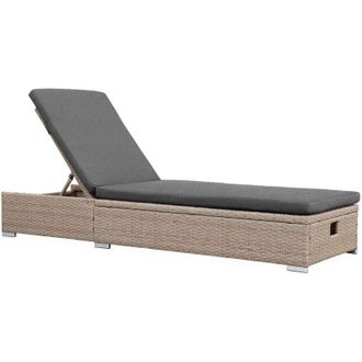 Sweeek Bain de soleil. r&eacute;sine tress&eacute;e. coussins polyester gris. multi-position. Olbia L195 x P65 x H32/97cm