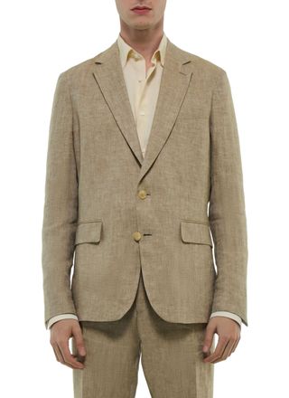 Fursac Veste droite en serge de lin &agrave; chevrons - Taille 46 - Homme