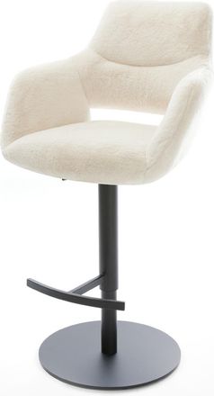 DELIFE Barstuhl Yago-Flex Pl&uuml;sch Creme-Wei&szlig; Drehfu&szlig; h&ouml;henverstellbar Metall Schwarz Taschenfederkern, Barst&uuml;hle