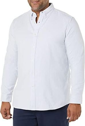 Amazon Essentials Chemise en Tissu Oxford Extensible à Manches Longues, Coupe Classique (Grandes Tailles Disponibles) Homme, Bleu Poudré Rayures Verticales, XXL