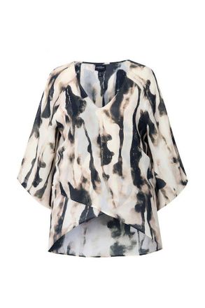 Ulla Popken Longbluse Chiffon-Bluse V-Ausschnitt 3/4-Glocken&auml;rmel