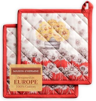 Maison d'Hermine Bagatelle Lot de 2 maniques 100% Coton pour Barbecue, Cuisson, Micro-Ondes, Barbecue, Thanksgiving/No&euml;l (20cm x 20cm)