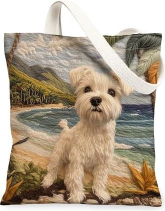 Generic Sac fourre-tout fantaisie Westie en toile pour faire du shopping 33 x 38,1 cm, sac &agrave; bandouli&egrave;re r&eacute;utilisable pour femme, peinture danimaux domestique