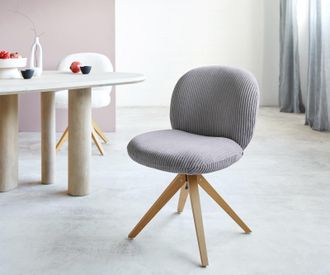 DELIFE Drehstuhl Nube-Flex Cord Silbergrau Holzgestell kantig Natur 180&deg; drehbar Taschenfederkern, Esszimmerst&uuml;hle