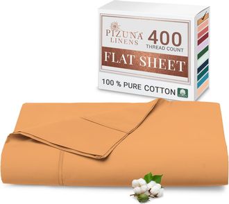 Pizuna Bettlaken ohne Gummizug Baumwolle 230x280 cm Aprikosenorange, 400 Fadenzahl 100% Langstapel Baumwolle Bettlaken, Satinbindung Flachlaken Mit stilvolle
