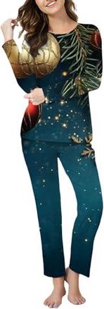 Generic Ensemble de pyjama de Noël en polaire à col rond pour femme - Vêtement de nuit confortable pour les vacances - Léger - Haut à enfiler avec imprimé com