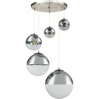 ETC Shop Lampe suspendue salle &agrave; manger lampe de table &agrave; manger moderne boules de verre 5 boules de flamme lampe verre grand, nickel chrome clair mat, 5x E27