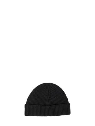 C.P. Company Mens Beanie Extra-Fine Merino Wool Black Hat