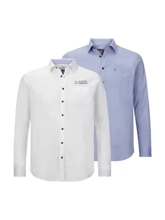 Jan Vanderstorm Herren Doppelpack Hemd Ulfe 2er-Pack | Langarm-Hemd | Weiß + Farbig | Reine Baumwolle | Große Größen L-7xl hellblau, 2XL (XXL) - 45/46