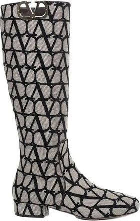 Valentino Garavani Stiefel - Vlogo Type Boots - Gr. 38,5 (EU) - in Grau - f&uuml;r Damen