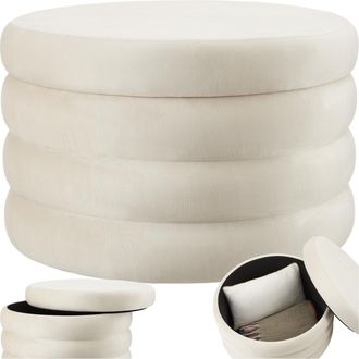TecTake Hocker mit Stauraum, XL Scandi Sitzhocker Samt Stoff, Pouf, Polsterhocker rund für Schminktisch, Wohnzimmer Möbel, als Flur Möbel, Stauhocker Wohnen, 