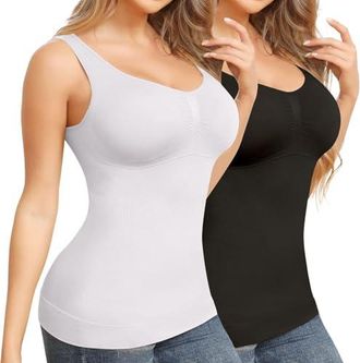 Joyshaper Hauts sculptants Femme Débardeur Gainant Ventre Plat Gaine Amincissante Tanks Top Body Shaper Noir+Blanc 3XL