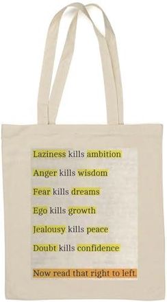Generic Ego kills Growth anger kills wisdom Sac fourre-tout en coton naturel avec citation inspirante Blanc