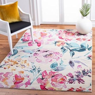 Safavieh Traditionell Teppich für Wohnzimmer, Esszimmer, Schlafzimmer - Lillian Collection, Kurzer Flor, Elfenbein und Rose, 160 X 231 cm