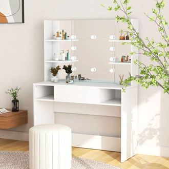 vidaXL Schminktisch mit LED-Beleuchtung 100x40x135 cm mdf Wei&szlig; - Vidaxl