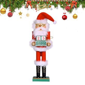 Generico Weihnachtsdekoration mit Nussknacker - Weihnachtsmann aus Holz, 38,96 cm (14,96 Zoll), Weihnachtsdekoration mit Nussknacker-Kalender, für Geburtstagsf
