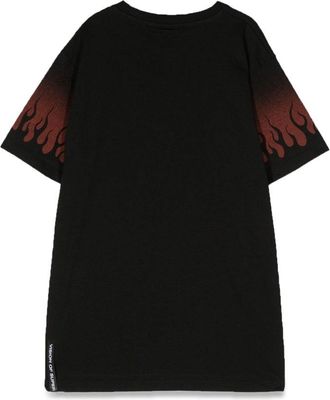 Vision Of Super Negative Red Flames Motif T-Shirt - Black