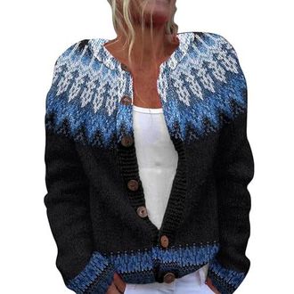 Generic Cardigan rétro en tricot Fairisle pour femme, coupe ample, confortable, boutonné, manches longues, doux et chaud, pour femme, chemisiers de loisirs, b