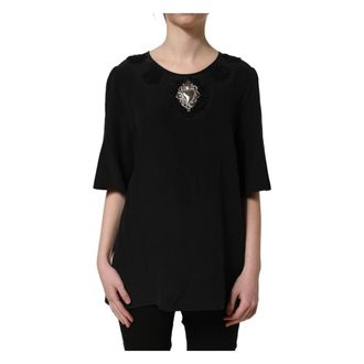 Dolce & Gabbana Seidenbluse mit Blumenapplikationen - - Tops - Damen - Schwarzk - M