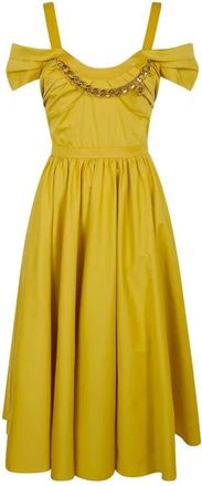 Elisabetta Franchi Femme, Robes, Jaune, Taille: 42 FR Robe en coton stretch avec cha&icirc;ne bijou