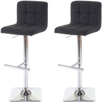 Hhg 2er-Set Barhocker Cadiz, Barstuhl Tresenhocker, mit Lehne drehbar Stoff/Textil dunkelgrau, Chromfu&szlig;