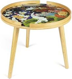 Excelsa Living Table ronde en bambou avec plateau en verre, d&eacute;cors assortis, diam&egrave;tre 48 cm, hauteur 44 cm (Kimono)