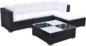 vidaXL Salon de jardin 5 pcs avec coussins R&eacute;sine tress&eacute;e Noir vidaXL