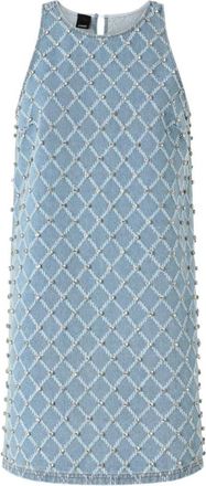 Pinko Pinko, Femme, Robes, Bleu, Taille: 36 FR Mini-robe en denim avec motif de strass