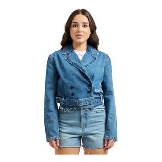 Karl Lagerfeld Femme, Vestes, Bleu, Taille: 42 FR Veste en jean avec ceinture et logo