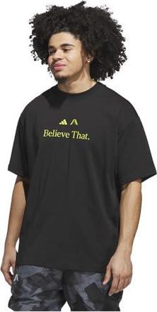 adidas Mens T-Shirt Anthony Edwards Believe That, Black/Preloved Lime, M