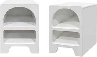 Sweeek Sweeek - 2er-Set organische Nachttische mit weißer Holzoptik, 2 Aufbewahrungsnischen