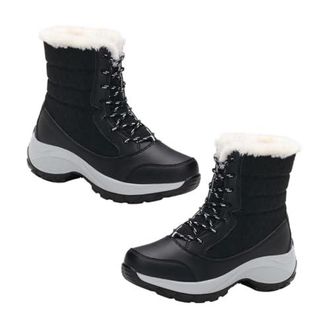 Garneck Bottines DHiver pour Femmes Doubl&eacute;es de Fausse Fourrure Bottes de Neige Chaudes &agrave; Lacets Semelle Antid&eacute;rapante en Caoutchouc Hauteur Moyenne Couleur N