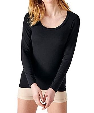 Damart T-Shirt Fine côte Thermolactyl Sensitive, Encolure dégagée Femme Noir Taille 34-36 (XS)
