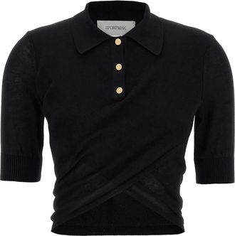 Sportmax Femme, Tops, Noir, Taille: 38 FR Polo Noir avec Ourlet Croisé
