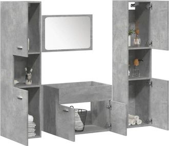 vidaXL vidaXL 4-tlg. Badm&ouml;bel-Set Betongrau Holzwerkstoff