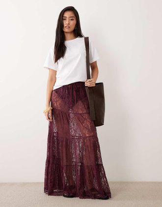 Miss Selfridge Jupe longue &agrave; volants en dentelle - Figue-Blanc