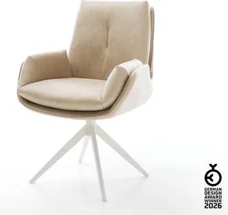 DELIFE Drehstuhl Clea-Flex Mikrofaser Beige Vintage Kreuzgestell breit Wei&szlig; 360&deg; drehbar Wippfunktion, Esszimmerst&uuml;hle