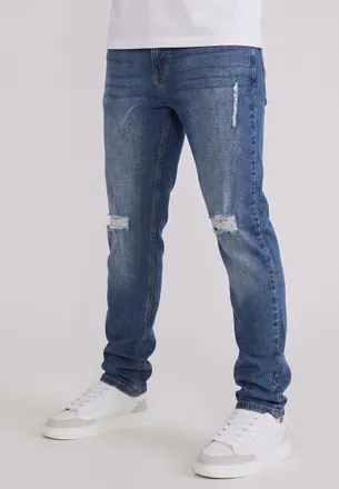 Siksilk Herren Gewaschene Mittelblau Verwaschene Slim Fit Jeans 38