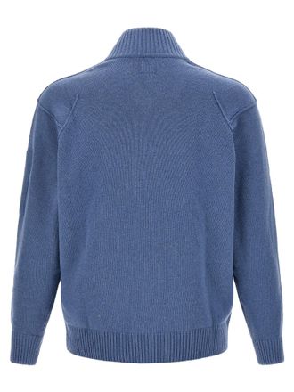 C.P. Company Wool Zip Cardigan with Lens Detail Cardigan - Blue